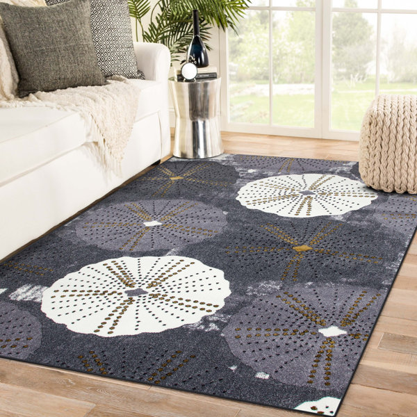 Dakota Fields Tapis intérieur / extérieur gris anthracite à motif de bord de mer Dabbs et ...